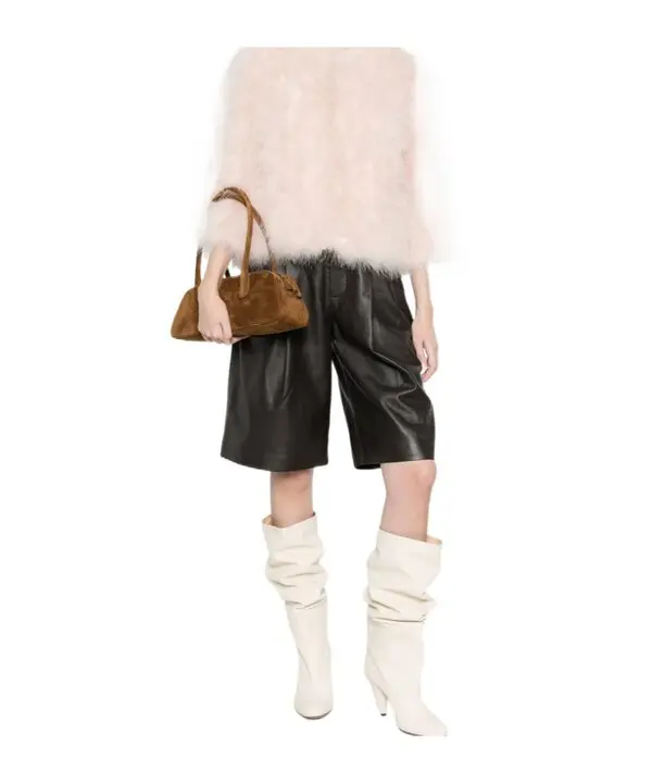 YVES SALOMON Pleated Leather Shorts