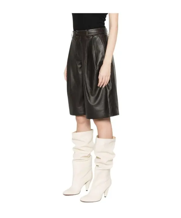 YVES SALOMON Pleated Leather Shorts
