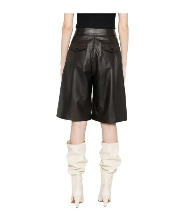 YVES SALOMON Pleated Leather Shorts