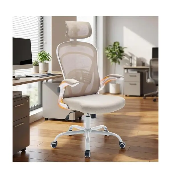 HOMFAN Ergonomic Wide-seat Office Chair With Flip Armrests - White