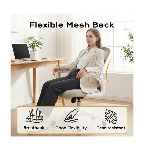 HOMFAN Ergonomic Wide-seat Office Chair With Flip Armrests - White