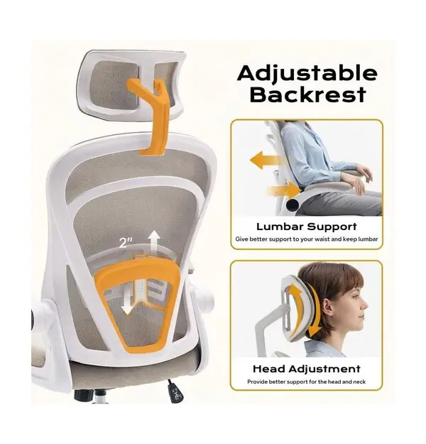 HOMFAN Ergonomic Wide-seat Office Chair With Flip Armrests - White