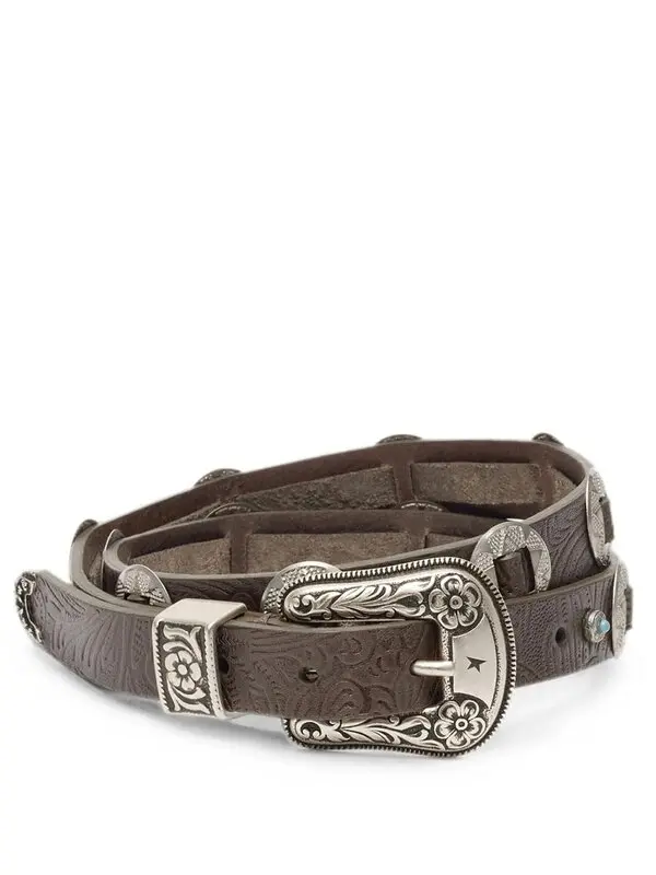 GOLDEN GOOSE Embossed Leather Belt With Metallic Embellishments - Brown
