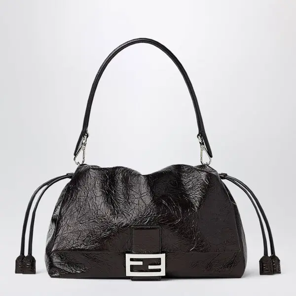 Fendi Baguetteâ® Soft Large Bag In Crackled Leather - Black