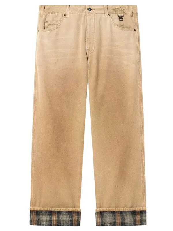 GOLDEN GOOSE Pants In Gradient Beige Cotton With Check Details