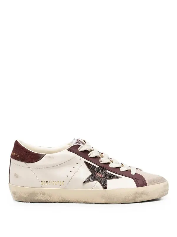 GOLDEN GOOSE Super-star Sneakers In Vintage Effect Leather With Crocodile-effect Leather Star And Suede Heel Tab - White