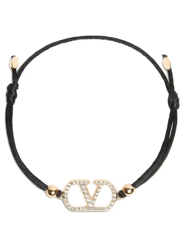 Valentino Garavani Bracciale Vlogo Signature In Cotone E Cristalli Swarovski - Black