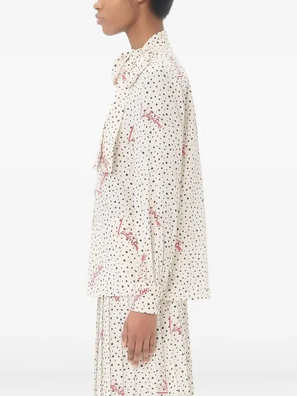 Valentino Garavani Crepe De Chine Polka Dot Shirt With Integrated Scarf - Multicolor