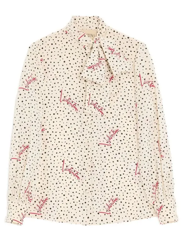 Valentino Garavani Crepe De Chine Polka Dot Shirt With Integrated Scarf