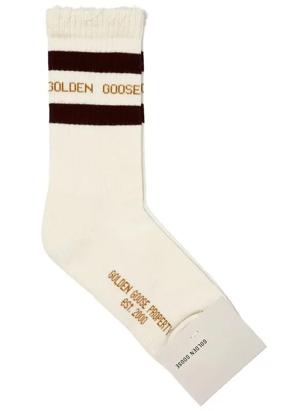 GOLDEN GOOSE Cotton Blend Logo Striped Socks - White