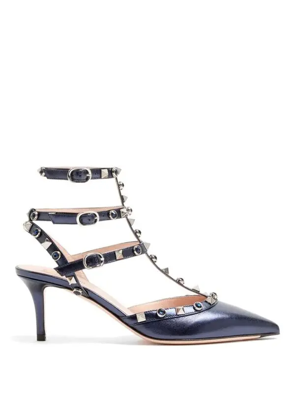 Valentino Garavani Rockstud 65 Pumps In Laminated Nappa Leather With Cabochon - Blue