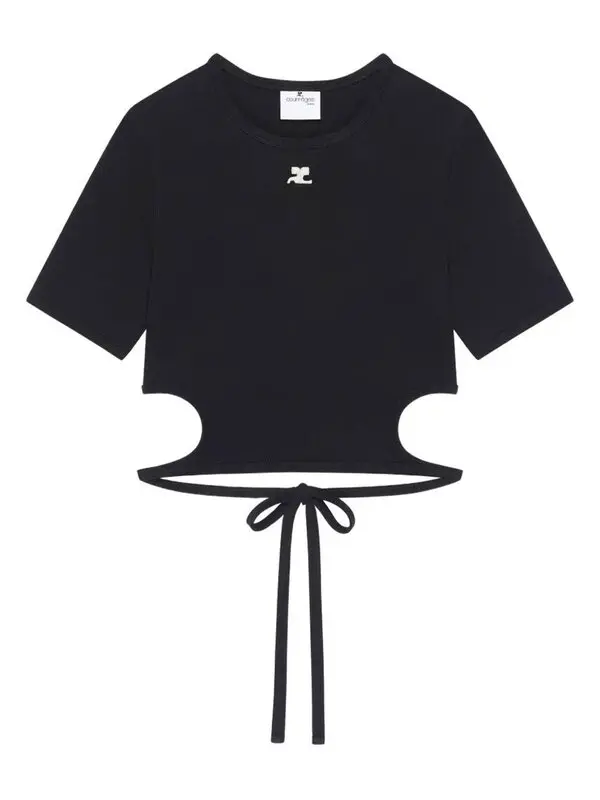 COURREGES Ribbon Cut-out Contrast T-shirt - Black