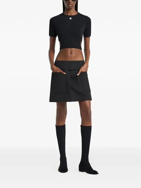 COURREGES Ribbon Cut-out Contrast T-shirt - Black