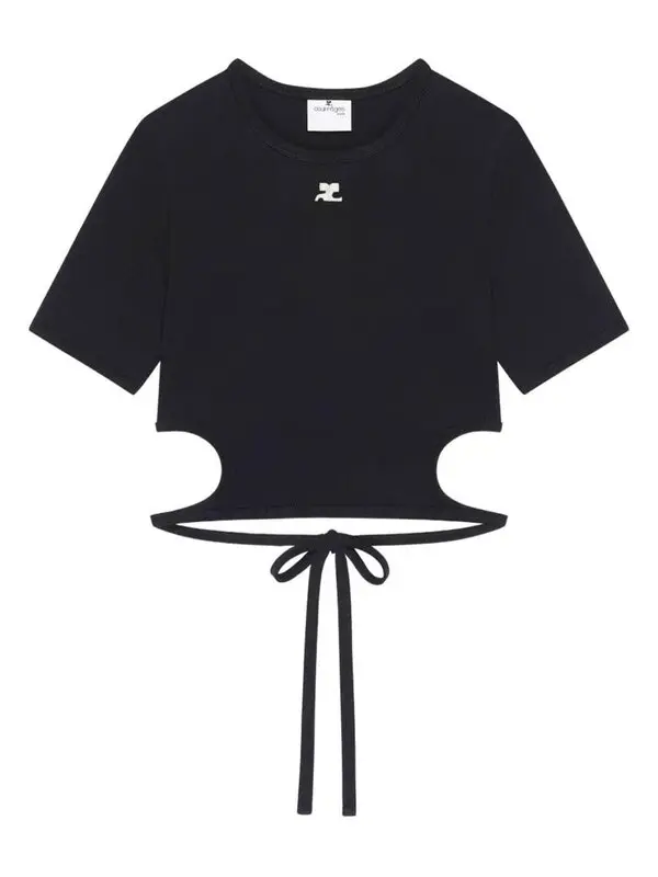COURREGES Ribbon Cut-out Contrast T-shirt - Black