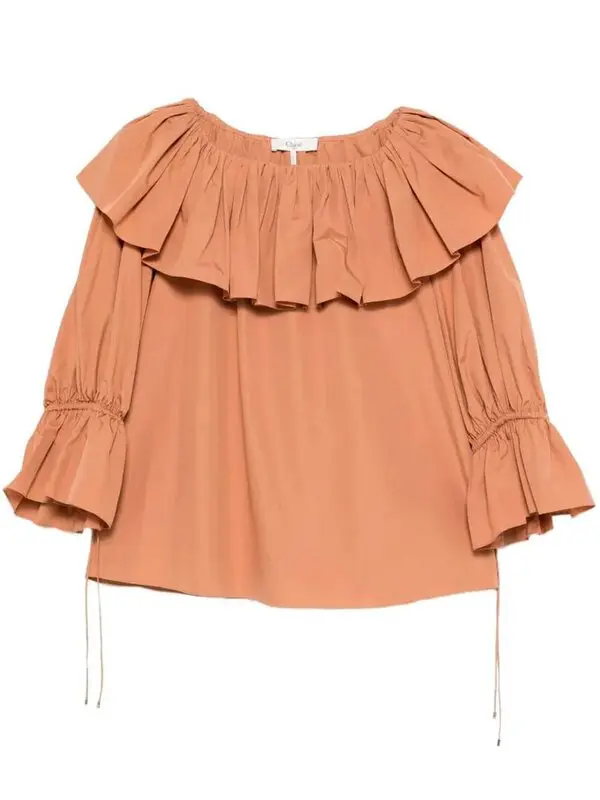 Chloé Cotton Blouse With Ruffle Detail - Brown