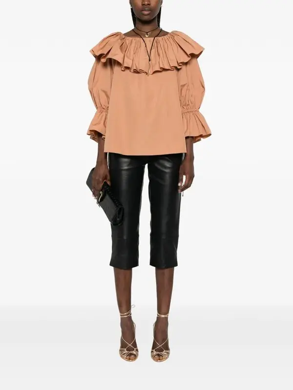 Chloé Cotton Blouse With Ruffle Detail - Brown