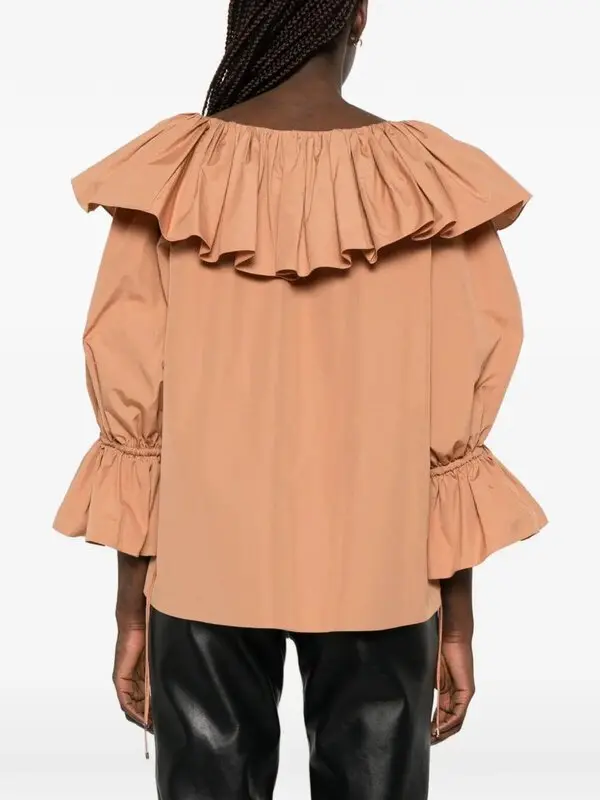 Chloé Cotton Blouse With Ruffle Detail - Brown