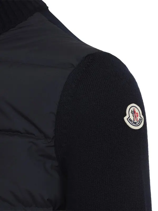 Moncler Cardigan Imbottito In Lana Con Zip