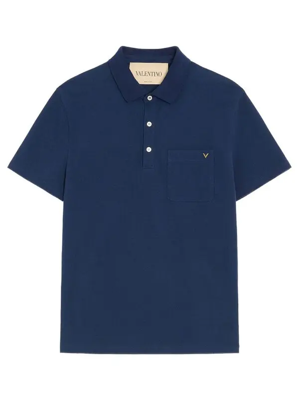 Valentino Garavani Polo Shirt In Cotton Piqué With Vgold - Blue