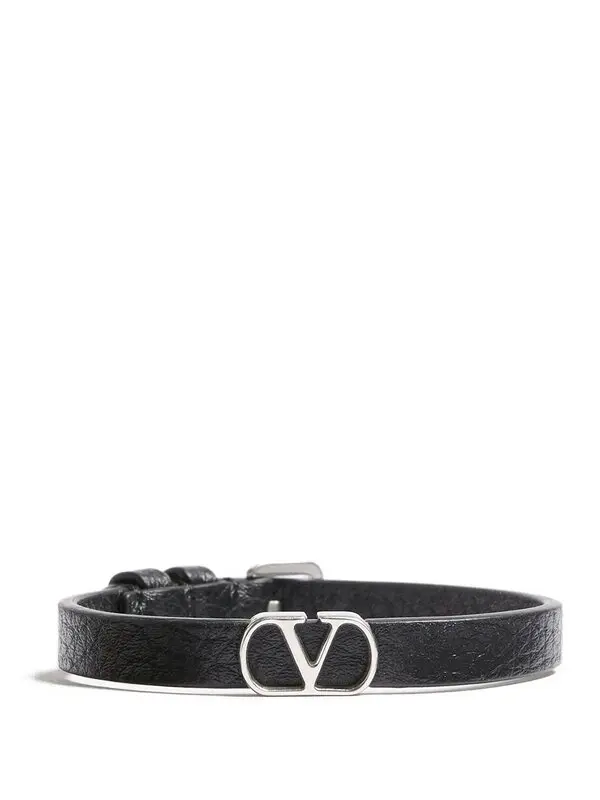 Valentino Garavani Vlogo Signature Grainy Leather Bracelet - Black