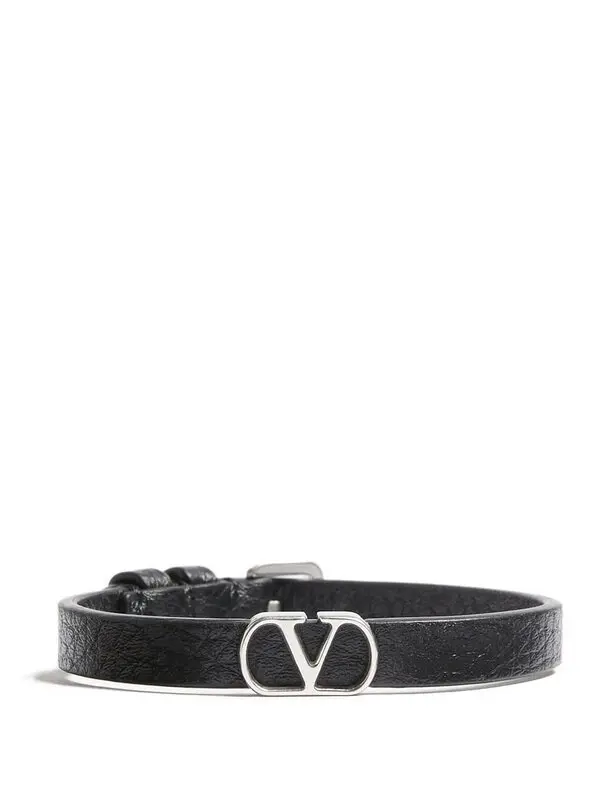 Valentino Garavani Vlogo Signature Grainy Leather Bracelet - Black