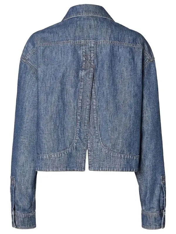 Fendi Chambray Short Jacket With Leather Patch - Blue