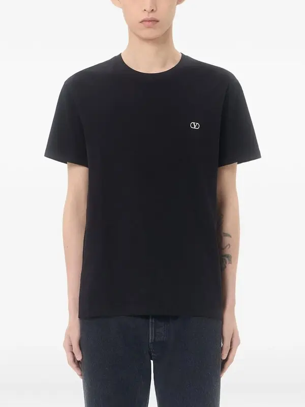 Valentino Garavani Cotton T-shirt With Vlogo Embroidery - Black