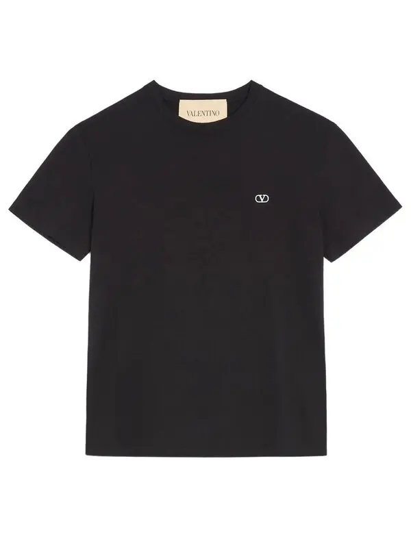 Valentino Garavani Cotton T-shirt With Vlogo Embroidery - Black