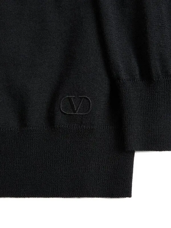 Valentino Garavani Wool Jumper With Vlogo Embroidery - Black