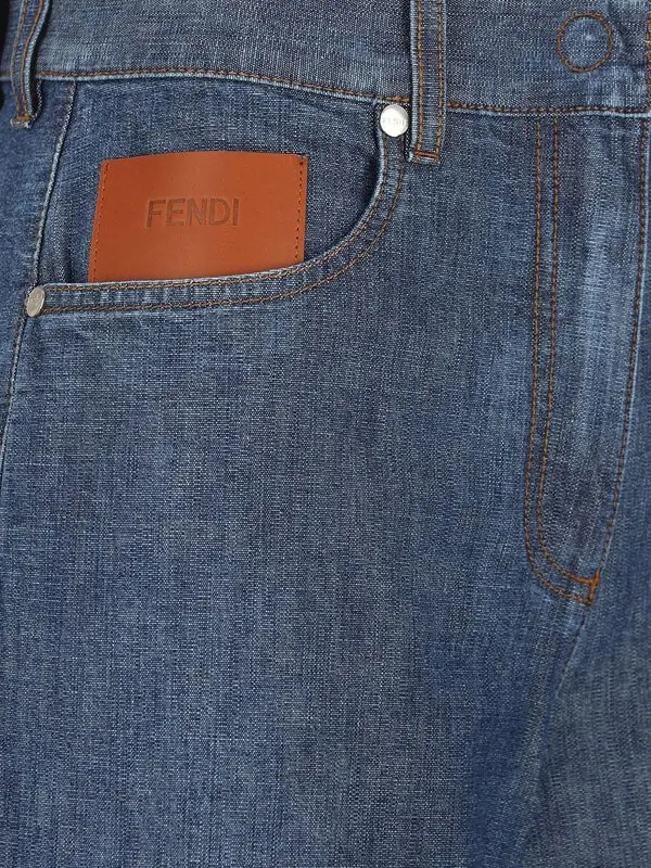 Fendi Wide Leg Chambray Jeans - Blue