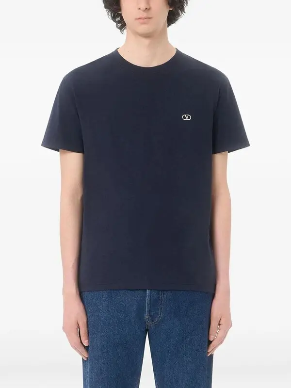 Valentino Garavani Cotton T-shirt With Vlogo Embroidery - Blue