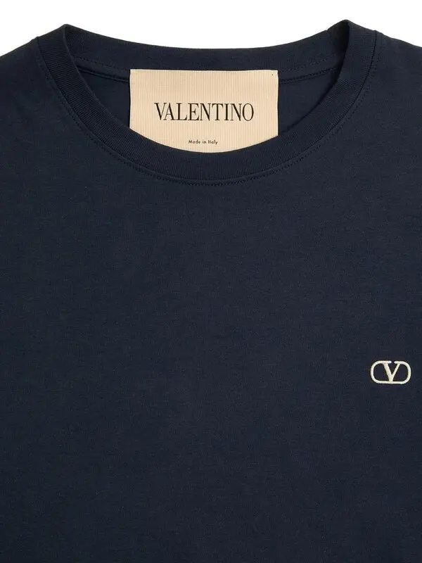 Valentino Garavani Cotton T-shirt With Vlogo Embroidery - Blue