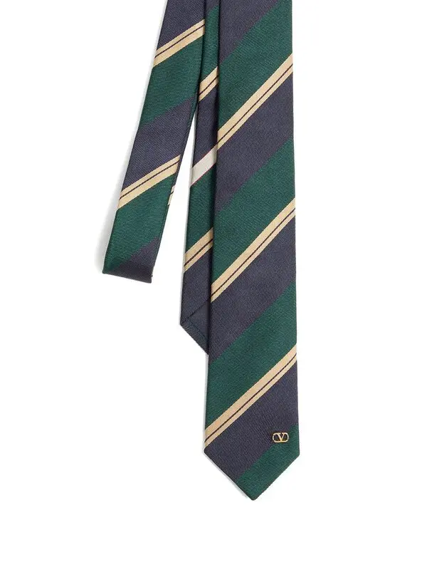 Valentino Garavani Valentie Jacquard Regimental Silk Tie - Green