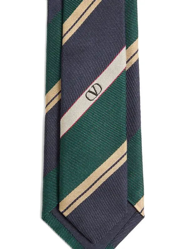 Valentino Garavani Valentie Jacquard Regimental Silk Tie - Green