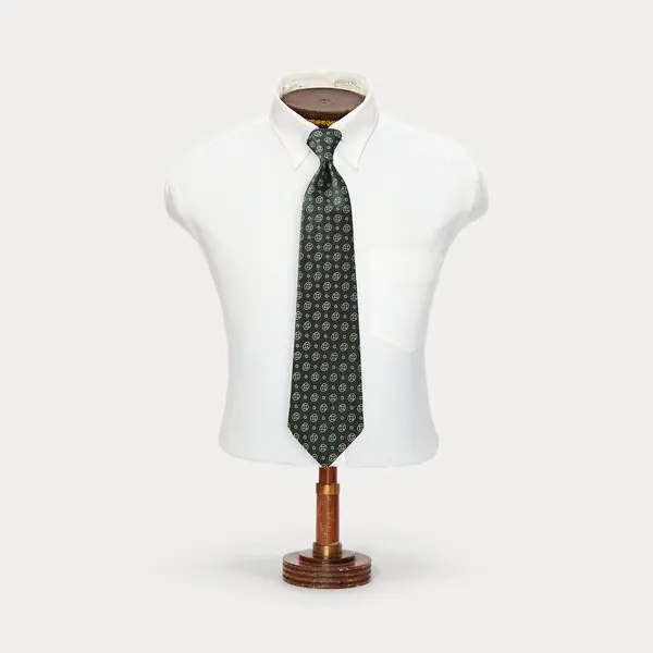 Ralph Lauren Handmade Silk Jacquard Foulard Pattern Neck Tie - Green Multi