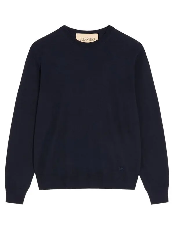 Valentino Garavani Wool Jumper With Vlogo Embroidery - Blue