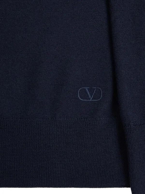 Valentino Garavani Wool Jumper With Vlogo Embroidery - Blue