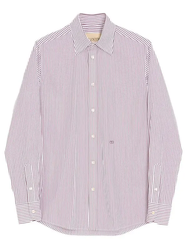 Valentino Garavani Cotton Poplin Striped Shirt With Vlogo Embroidery - Red