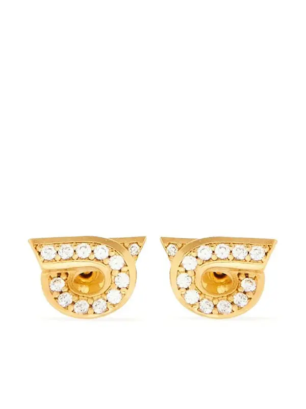 FERRAGAMO Gancini Earrings With Pave Crystal - Silver
