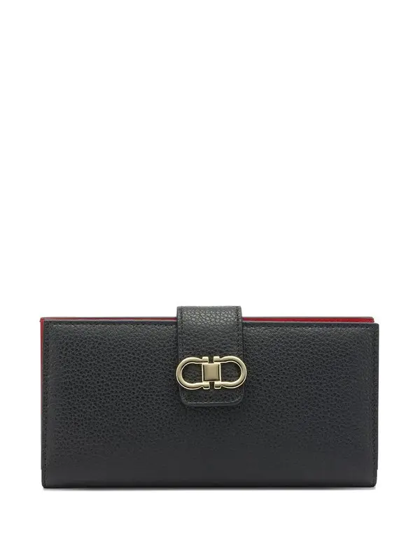 FERRAGAMO Gancini Grained Leather Continental Wallet - Black