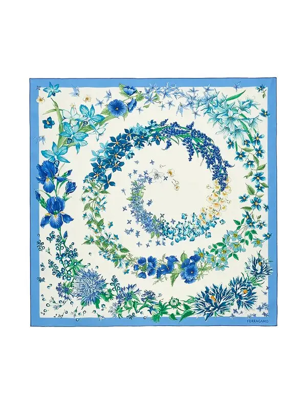 FERRAGAMO Fo Primavera Spring-print Silk Scarf - Blue