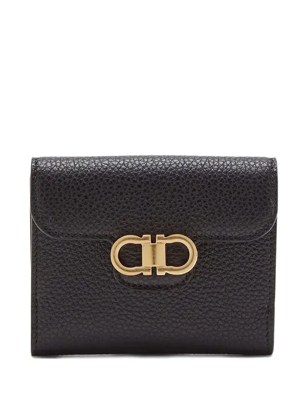 FERRAGAMO Gancini Grained Leather Compact Wallet - Black