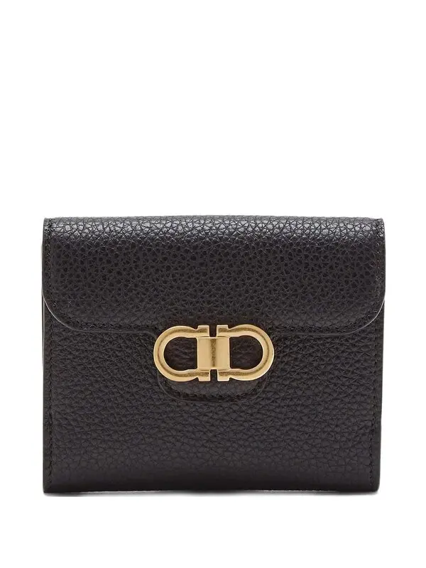 FERRAGAMO Gancini Grained Leather Compact Wallet - Black