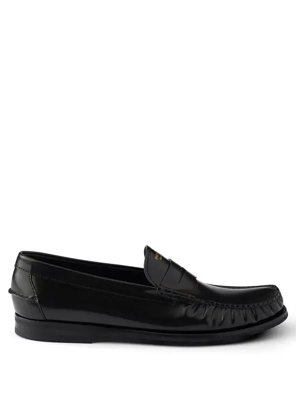 Prada Brushed Leather Loafers - Black