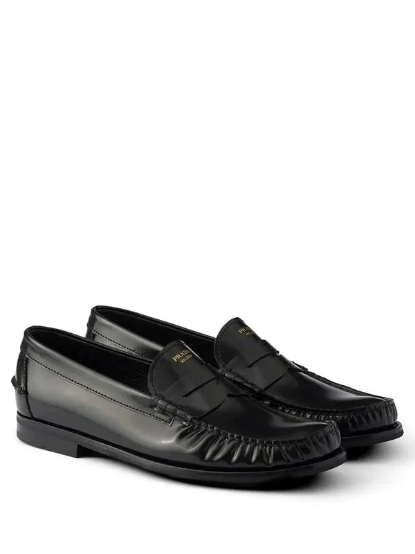 Prada Brushed Leather Loafers - Black