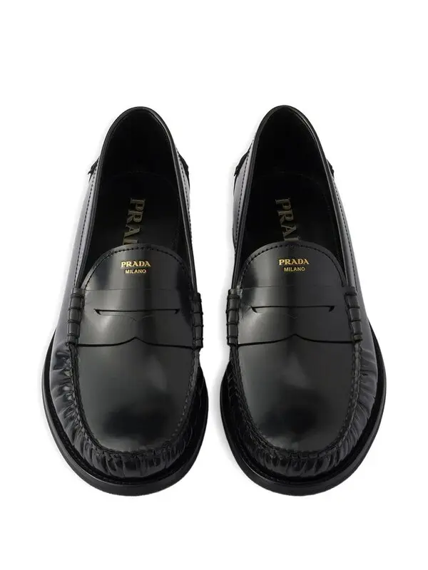 Prada Brushed Leather Loafers - Black