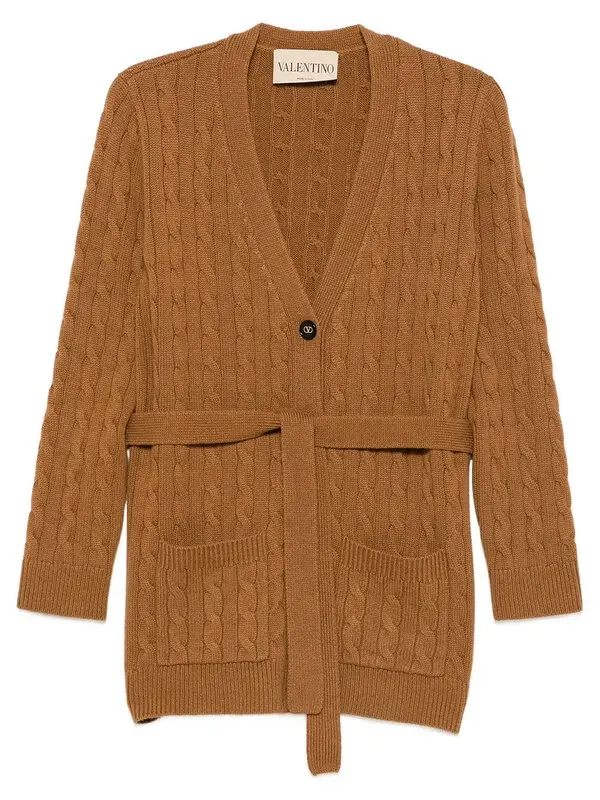 Valentino Garavani Cable-knit Belted Cashmere Cardigan - Brown