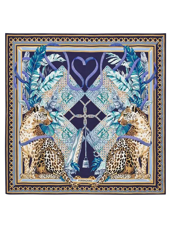 FERRAGAMO Felini Print Silk Scarf - Blue