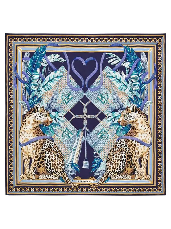 FERRAGAMO Felini Print Silk Scarf - Blue