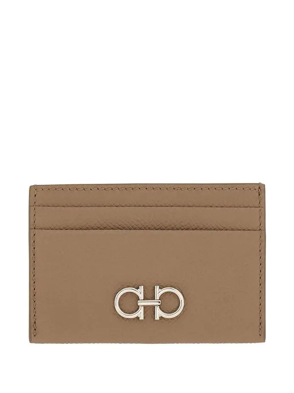 FERRAGAMO Gancini Grained Leather Card Holder - Gray